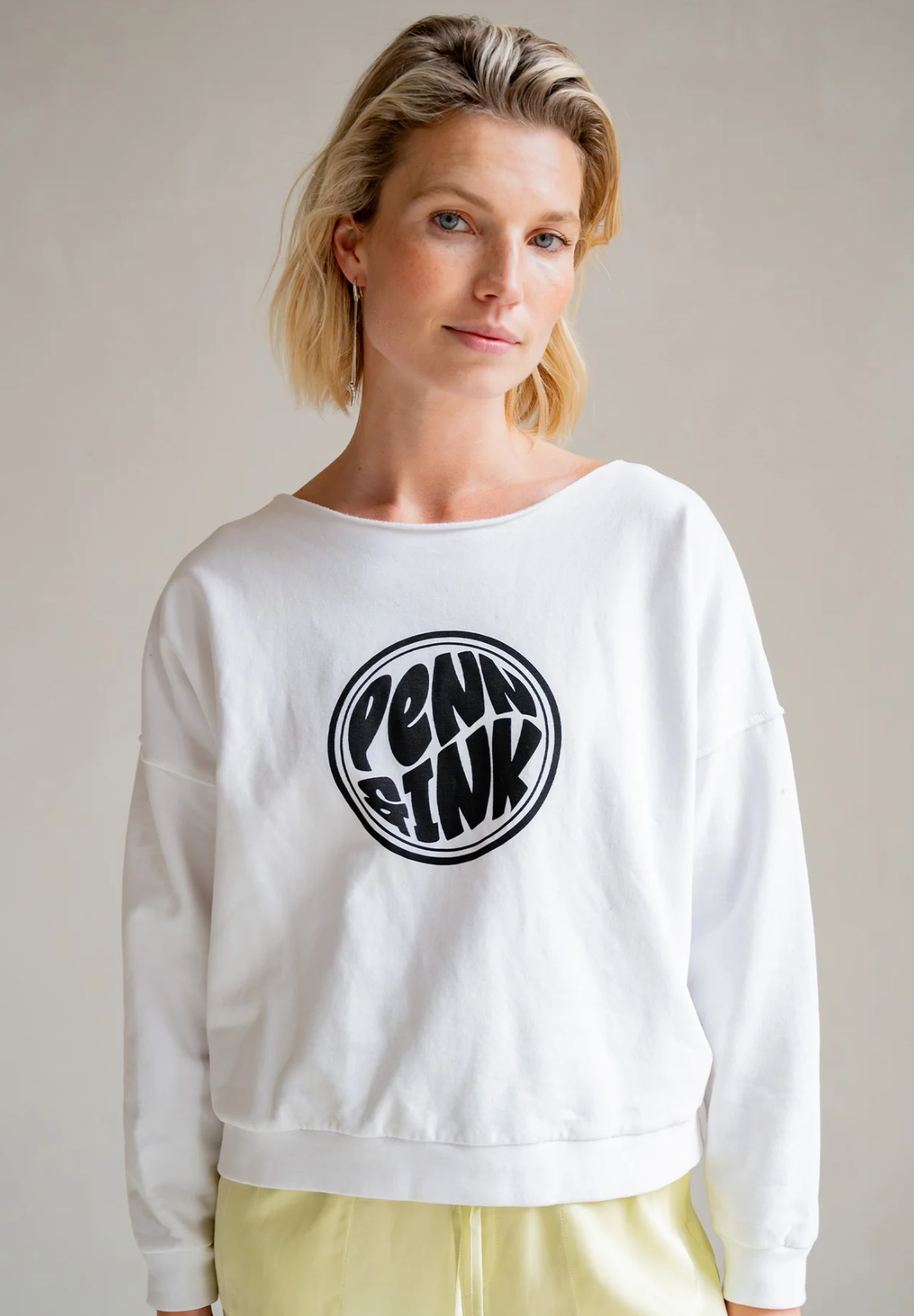 Penn&Ink N.Y - Sweater Print white / black und flour pink / white Summ ...